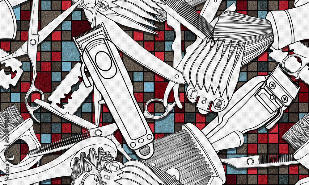 Seamless barber tools pattern illustration, pattern for fabric and ...