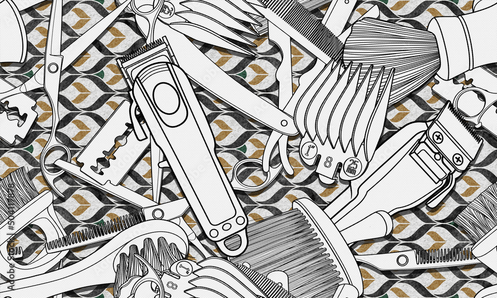 Seamless barber tools pattern illustration, pattern for fabric and ...