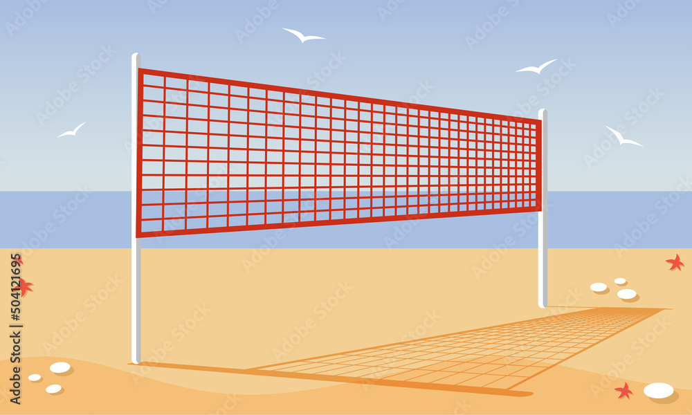 beach volleyball and net on a sand beach with bring sea sky background ...