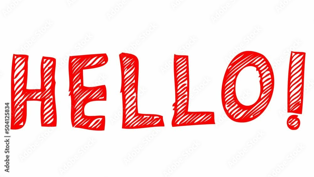 Animated red word in sketch style. Doodles with text Hello. Hand drawn ...