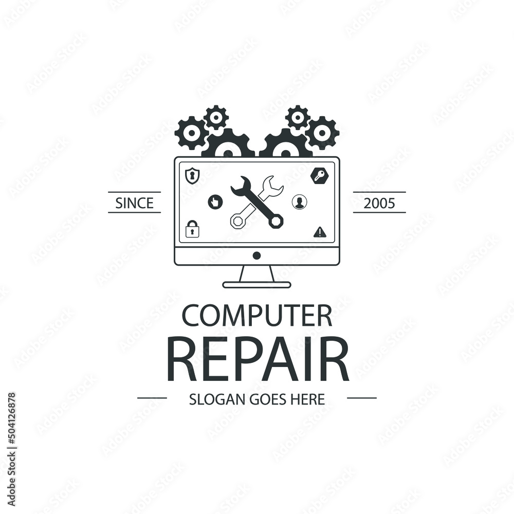 Computer logo design. Pc fix, repair icon. Computer maintenance service ...