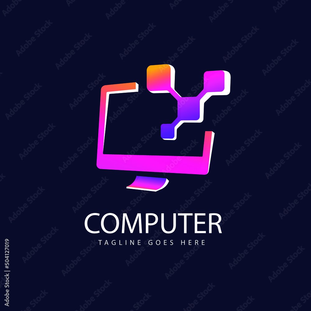 Computer logo design. Pc fix, repair icon. Computer maintenance service ...