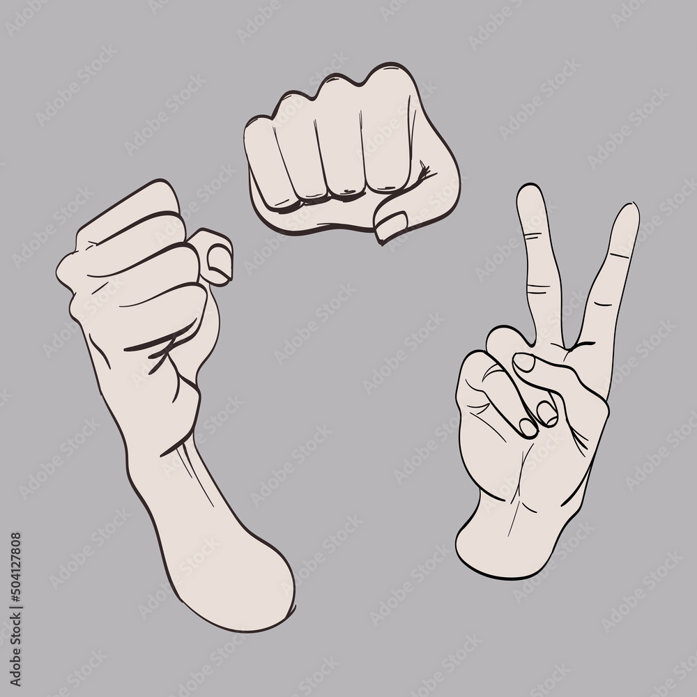 Set of Hand gesture symbols. Hand drawn trendy vector illustration. Cartoon style. Flat design ...