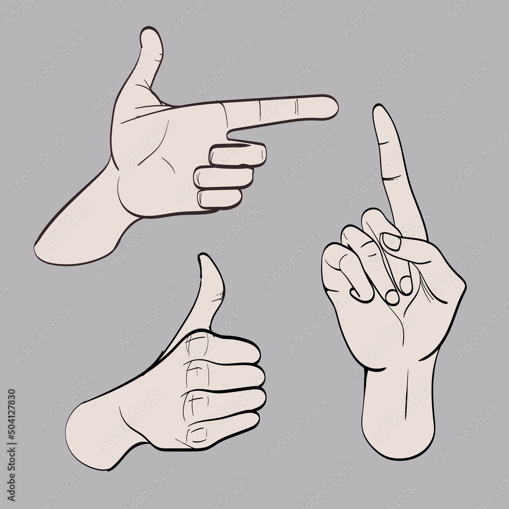 Set of Hand gesture symbols. Hand drawn trendy vector illustration. Cartoon style. Flat design ...