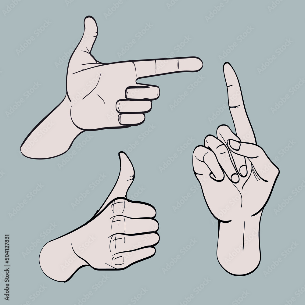 Set of Hand gesture symbols. Hand drawn trendy vector illustration. Cartoon style. Flat design ...