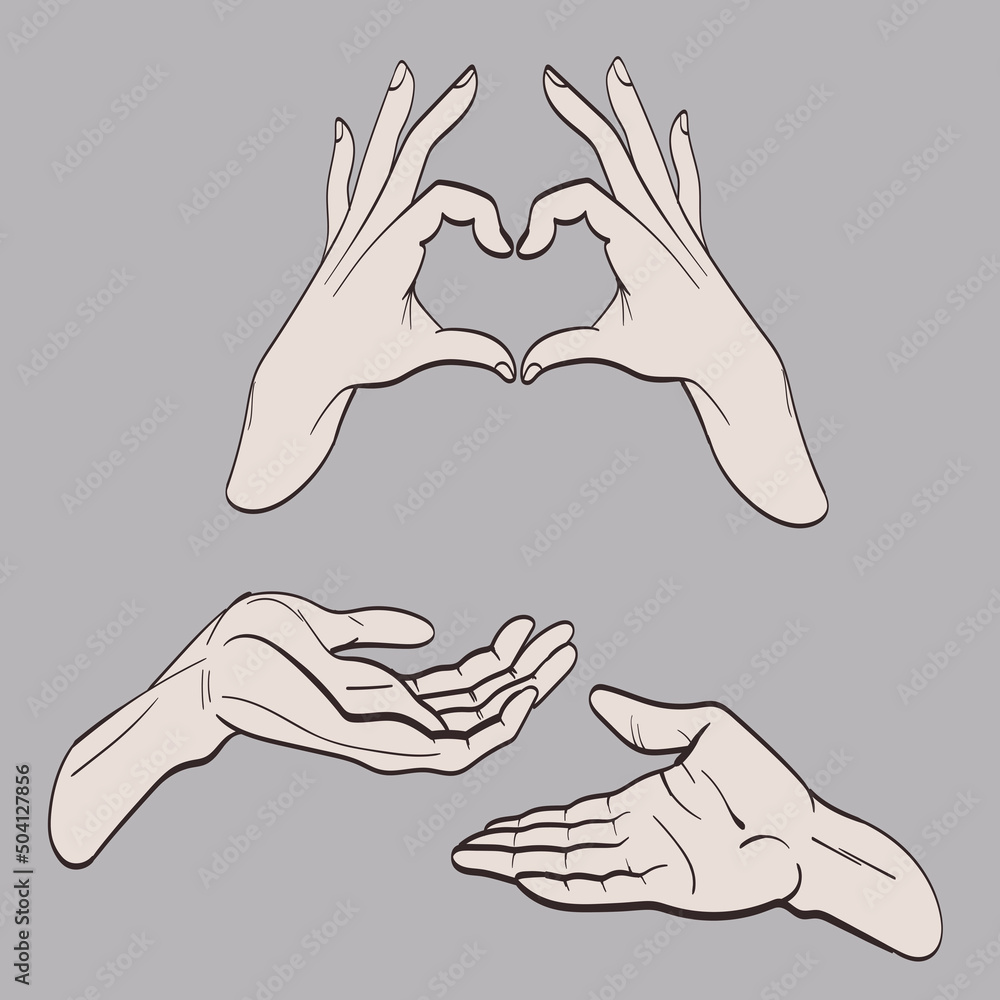 Set of Hand gesture symbols. Hand drawn trendy vector illustration. Cartoon style. Flat design ...