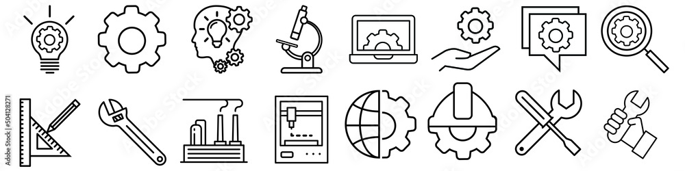 Engineering icon vector set. Manufacturing illustration sign collection ...