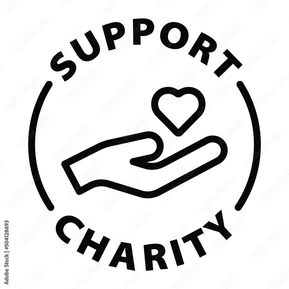 support charity black outline badge icon label isolated vector on ...