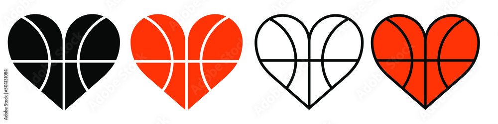 Basketball heart icon vector set. Love basketball illustration sign ...