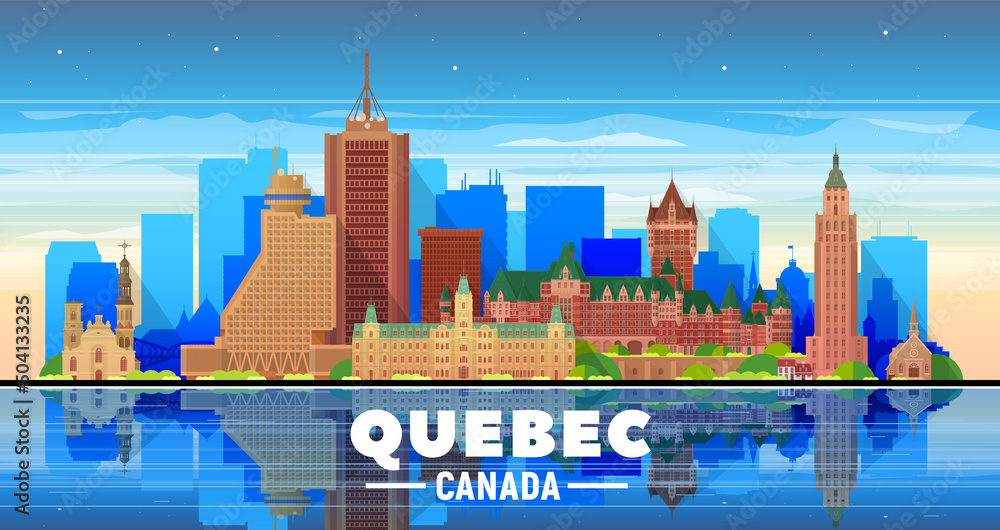 Quebec city (Canada) skyline with panorama in sky background. Vector ...