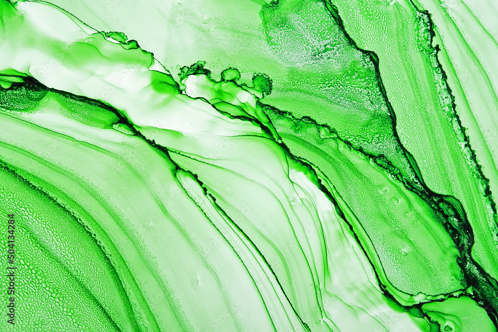 Alcohol ink abstract green and white background. watercolor texture ...
