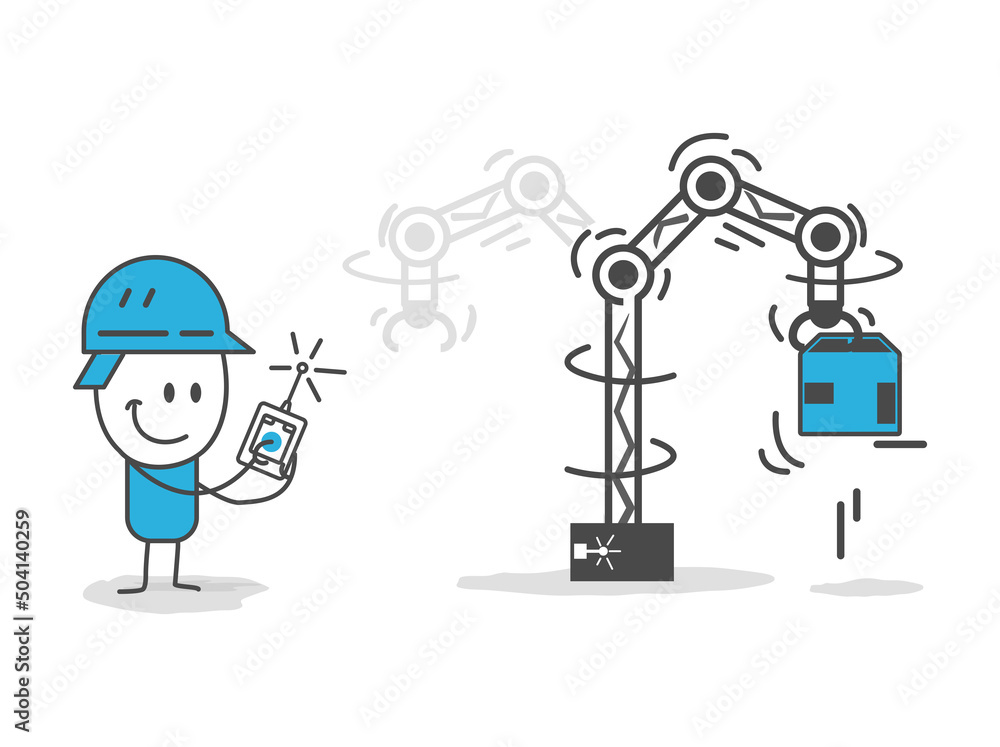 Stick figures. Factory automation, Modern industry 4.0 technical ...