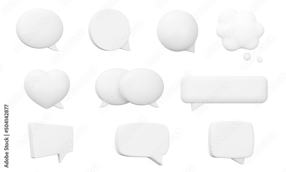 speech bubbles set. speak bubble, chatting box. Isolated 3d object on a ...