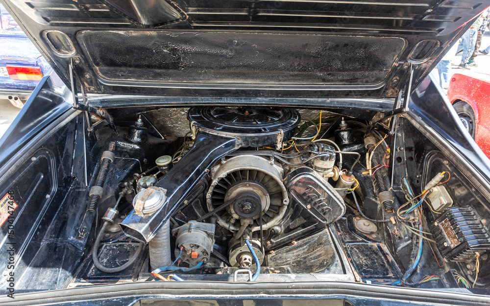 Tatra 613 (1992) vehicle car engine, under the hood of a vehicle foto ...