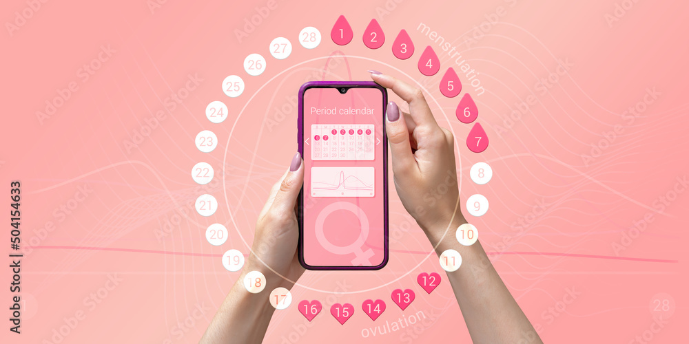 Menstrual Cycle Tracker Mobile App On The Smartphone Screen In The Menstrual Cycle Tracker Mobile App On The Smartphone Screen In The