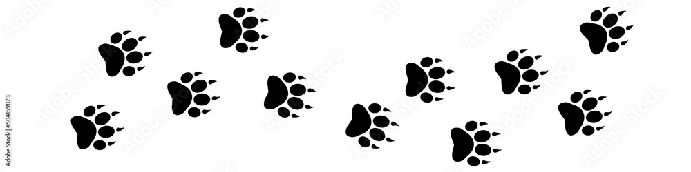 Paw foot trail print of cat. Vector cat silhouette animal tracks. Stock ...
