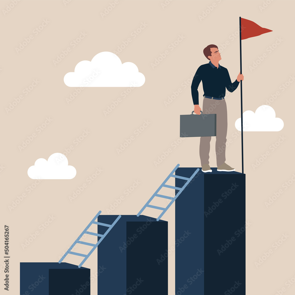 Step to grow business, ladder of success, progress, improvement or ...