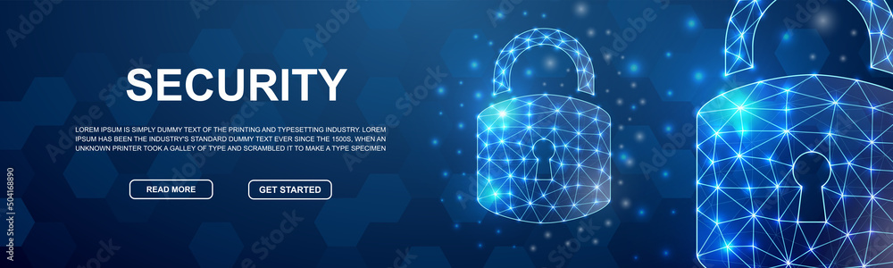 Lock polygonal horizontal banner. Antivirus low poly symbol for head ...