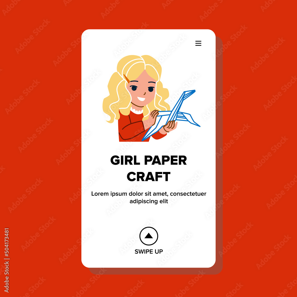 Girl Paper Craft In Kindergarten Classroom Vector. Preschooler Girl ...