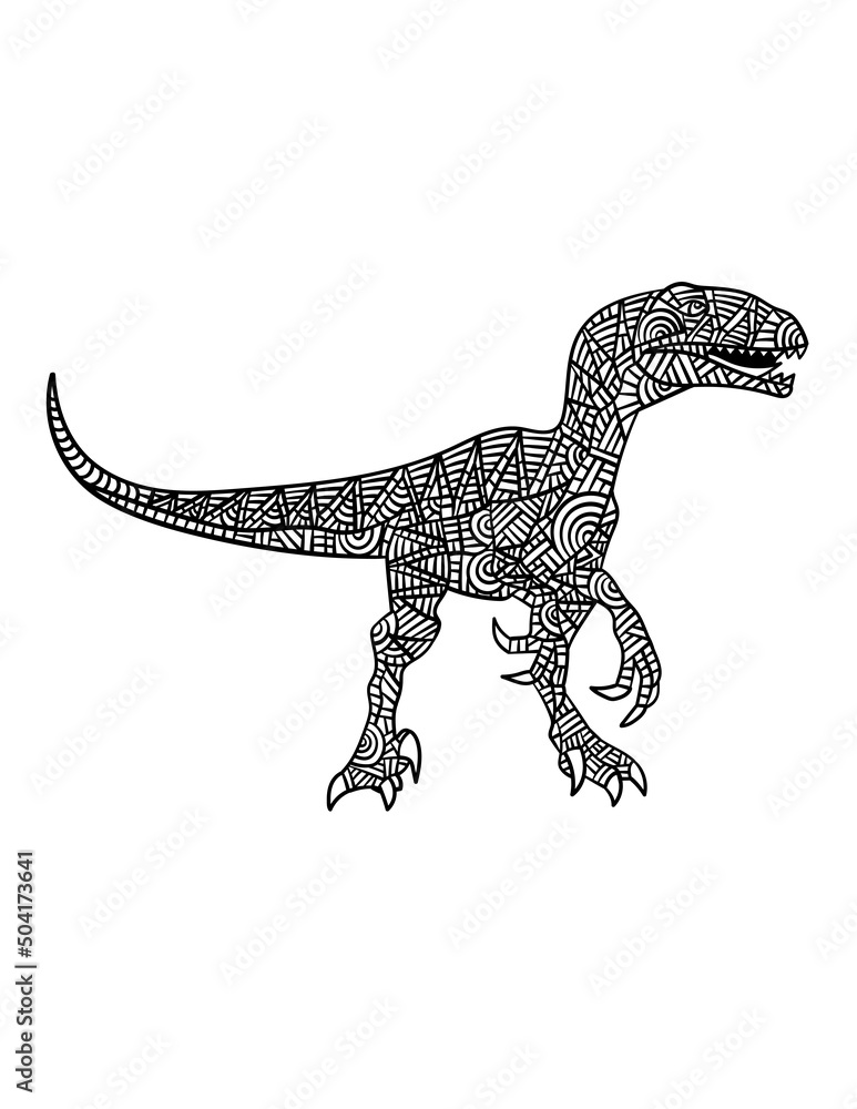 Velociraptor Mandala Coloring Pages for Adults Stock Vector | Adobe Stock