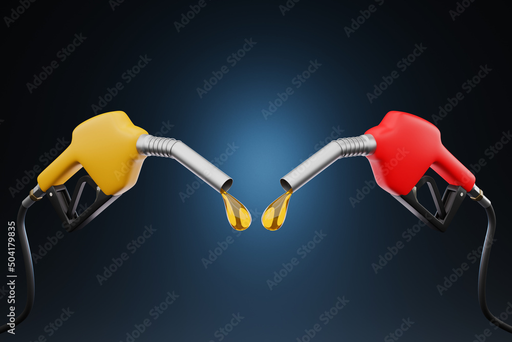 3d rendering illustration of gasoline, diesel, and gas injectors on a ...