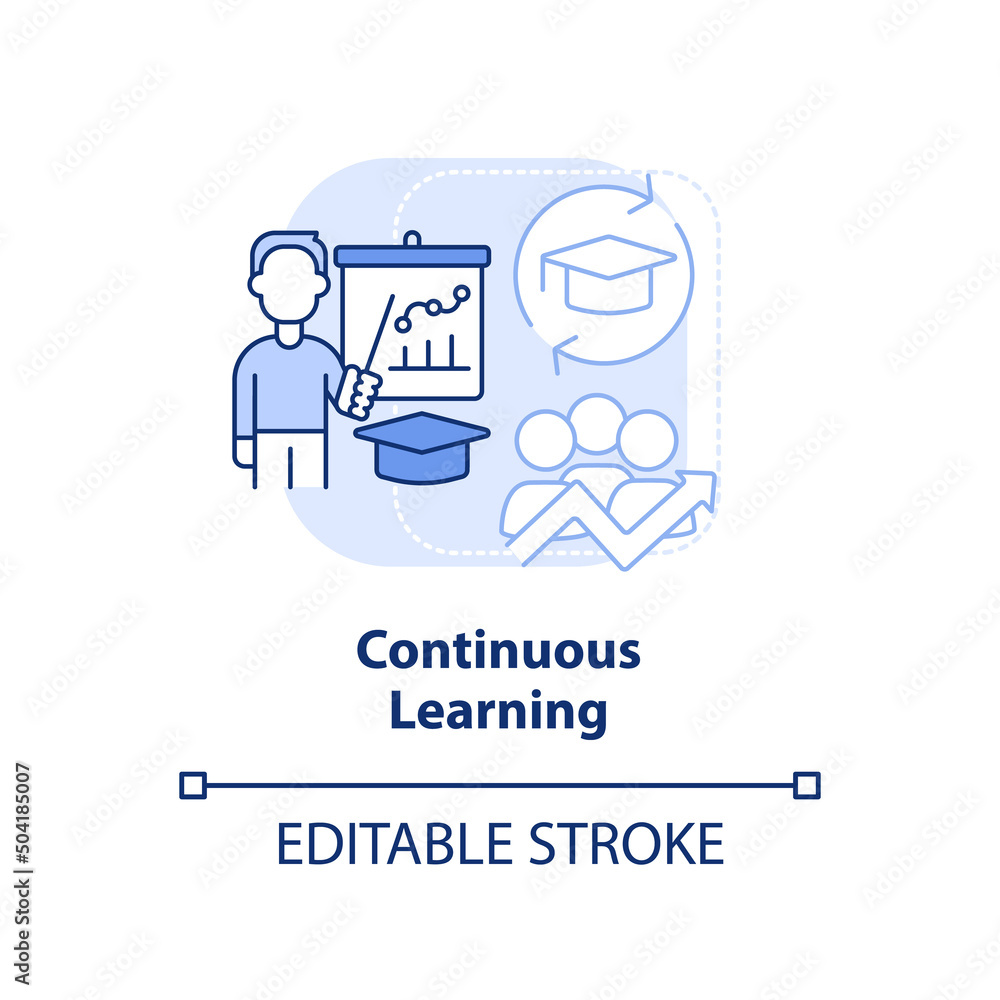 Continuous learning light blue concept icon. Trendy skill to put in ...