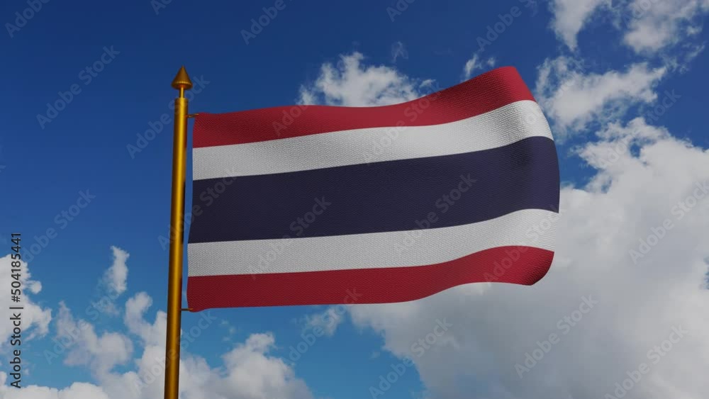 National flag of Thailand waving 3D Render with flagpole and blue sky ...