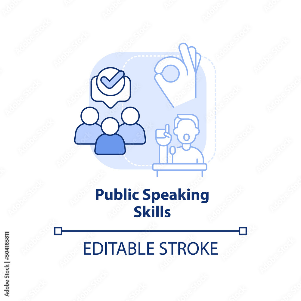 Public speaking skills light blue concept icon. Trendy soft skill ...