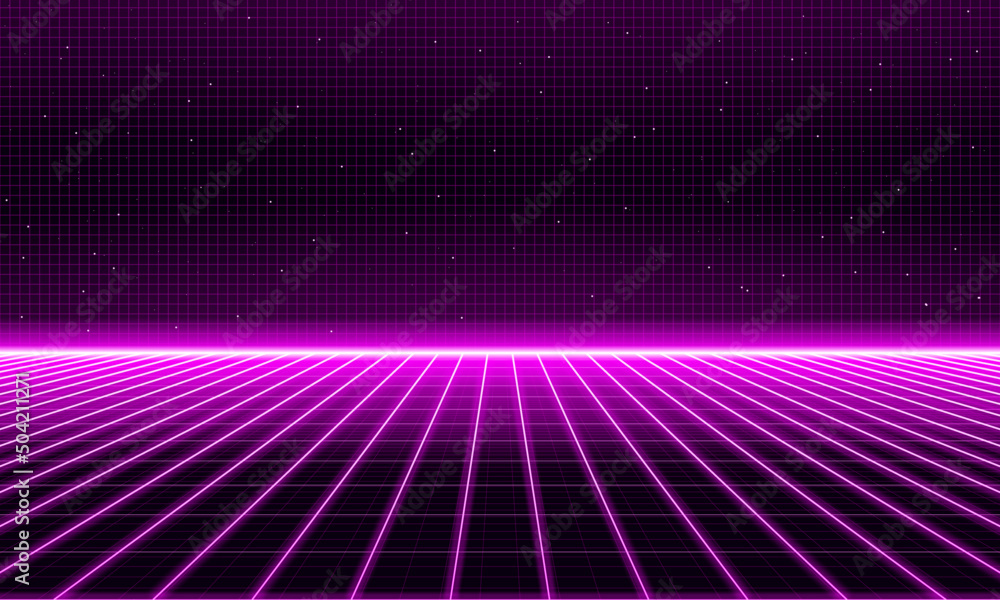 Retro cyberpunk style 80s Sci-Fi Background Futuristic with laser grid ...