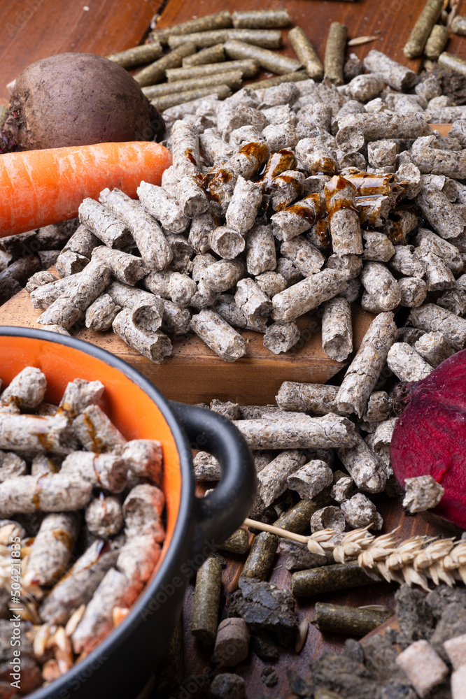 healthy menu for horses. food horsy concept. flat lay Stock Photo ...