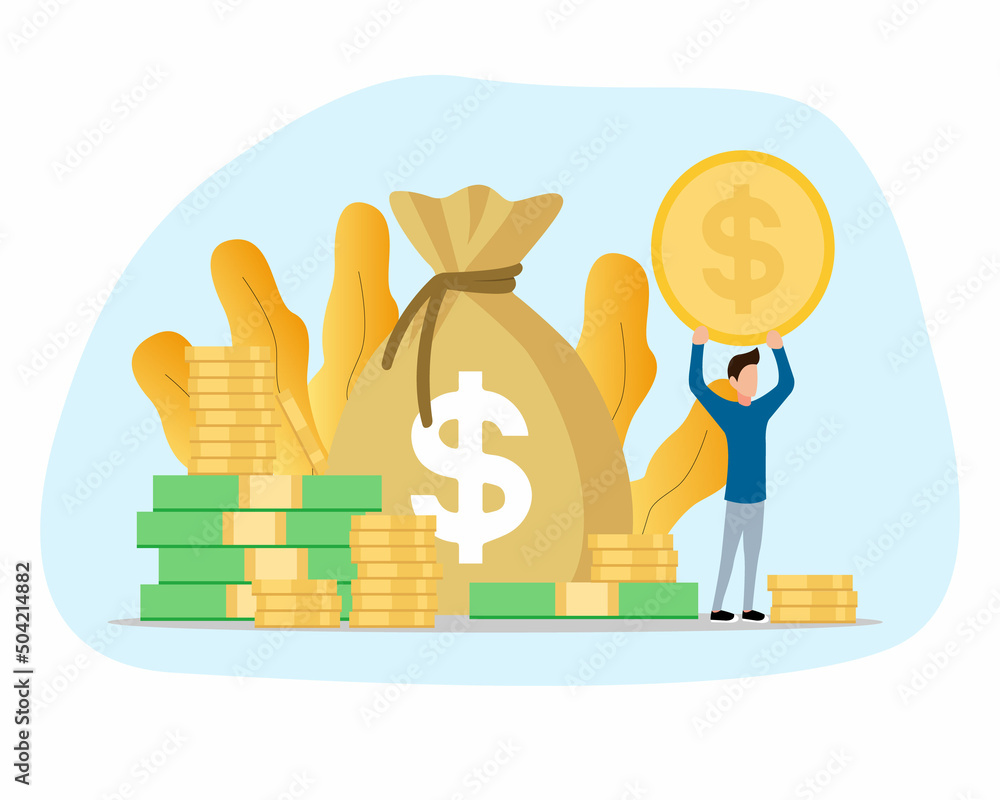 Happy businessman and flat vector illustration. cartoon millionaire or ...