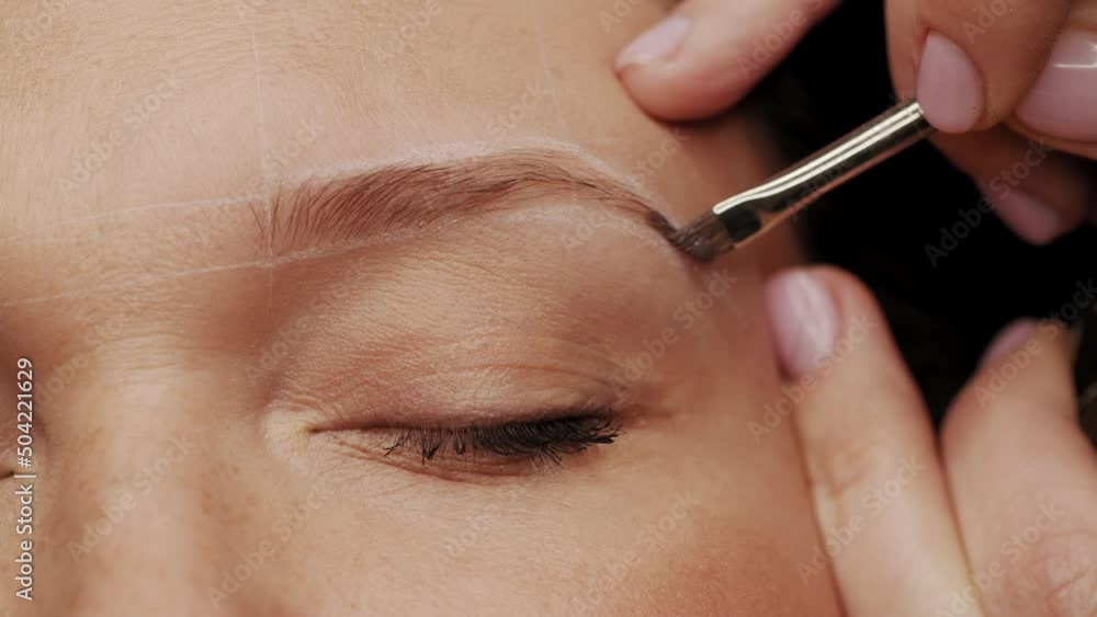 Eyebrow coloring. Professional lamination procedures of female eyebrows ...