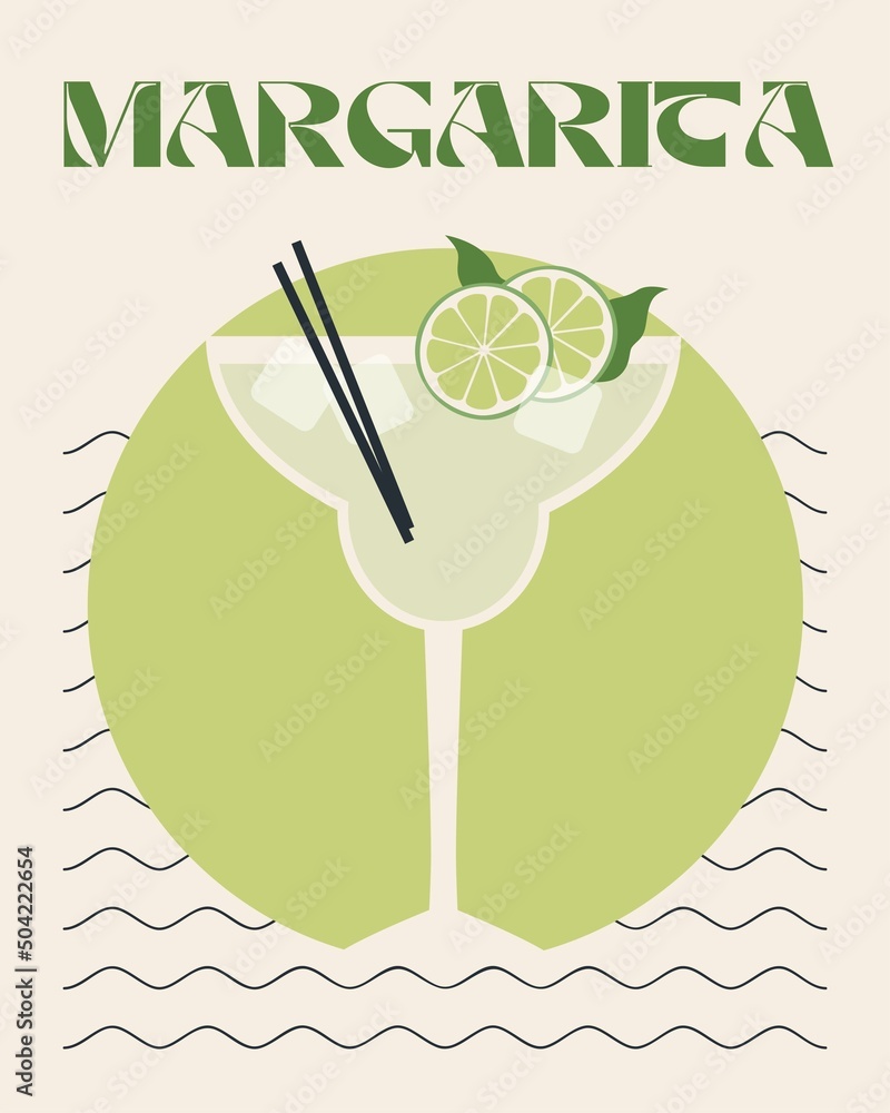 Margarita. Retro posters with alcohol cocktails. 90s 80s 70s groovy ...