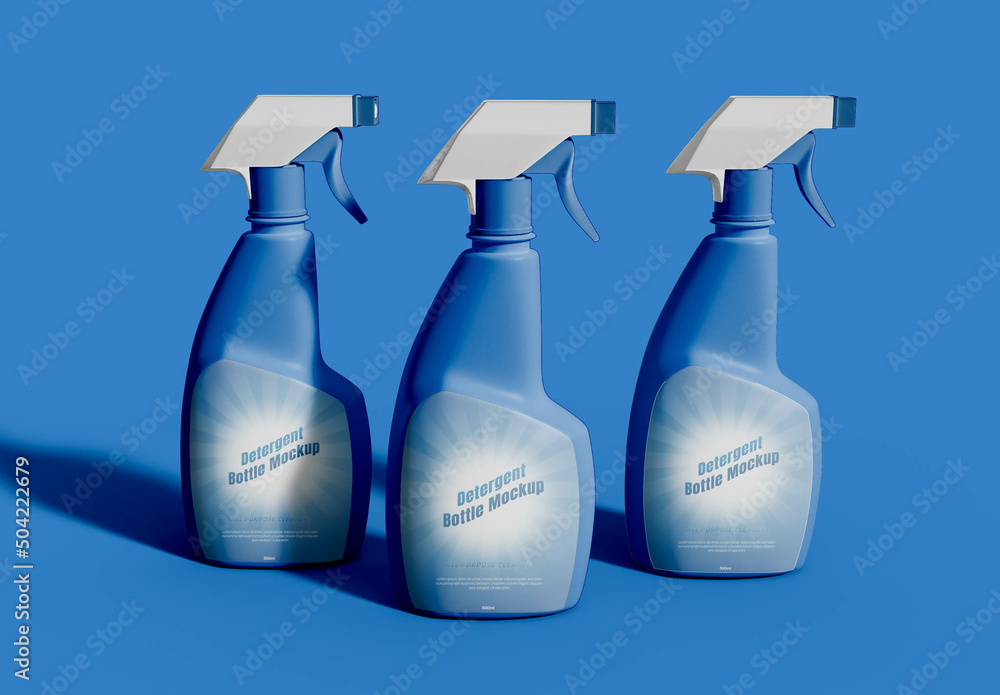 Three Spray Cleaner Bottles Mockup Stock Template | Adobe Stock