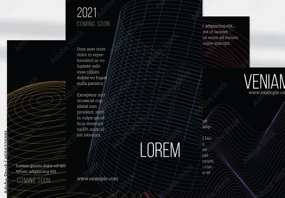 Flyer Layout with Geometric Wireframe Shapes on Black Stock Template ...