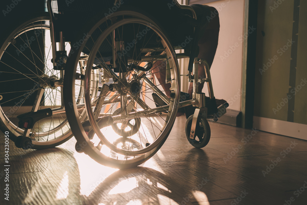 Wheelchair of person with disability in the house or hospital with ...
