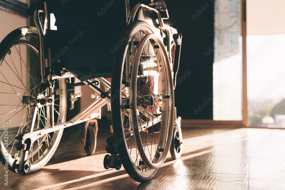 Wheelchair of person with disability in the house or hospital with ...