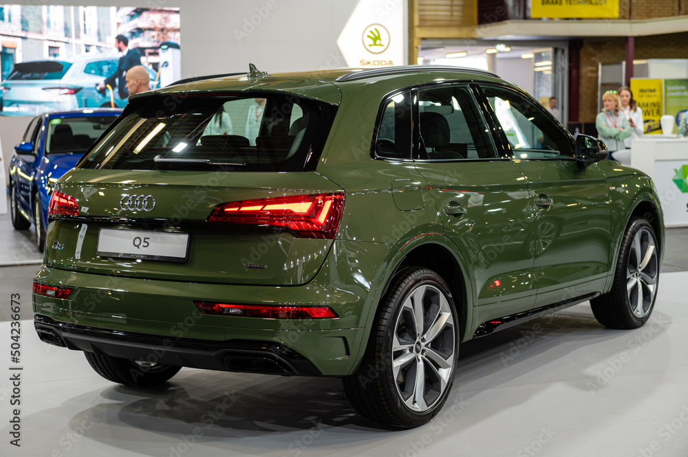 Audi Q5 S line premiere at a motor show, 2022 model, rear view Stock ...