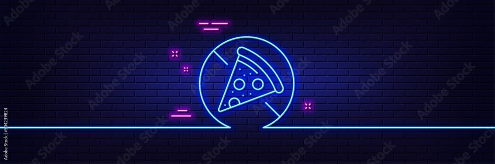Neon light glow effect. No food allowed line icon. Salami pizza sign ...