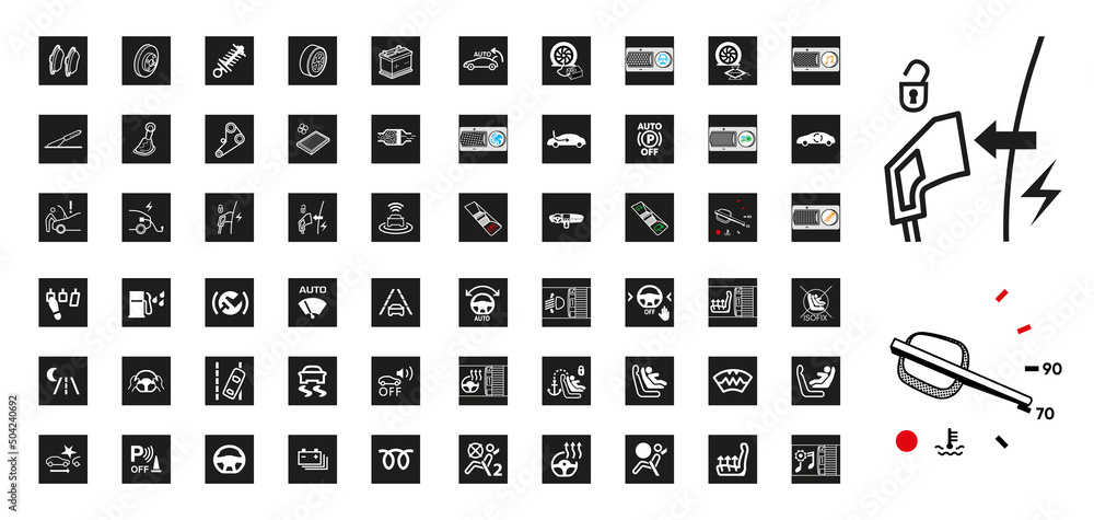 Car related sign-information 60 large icon set. Modern smart vehicle ...