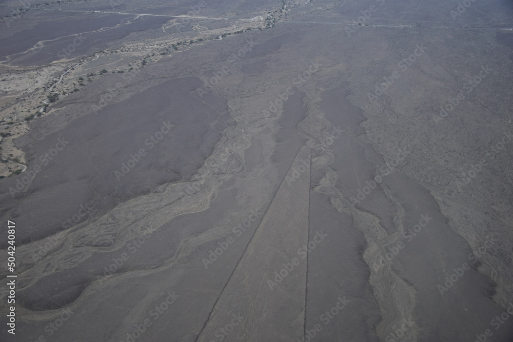 Mysterious figures Nazca desert from the aircraft. Nazca plateau, Peru ...