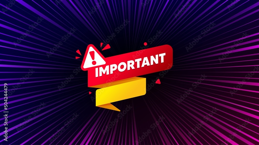 Sunburst ray beam banner. Important paper banner. Attention message tag ...