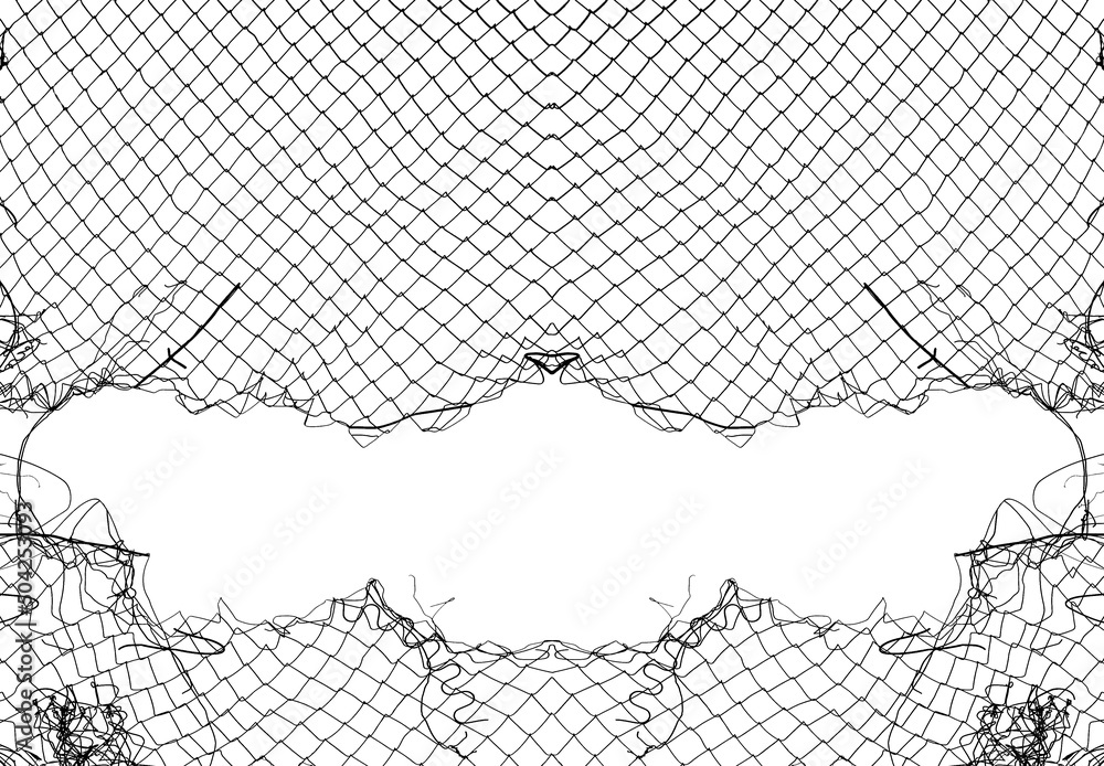 Wire fence or metal net on sunset background. isolated on white ...
