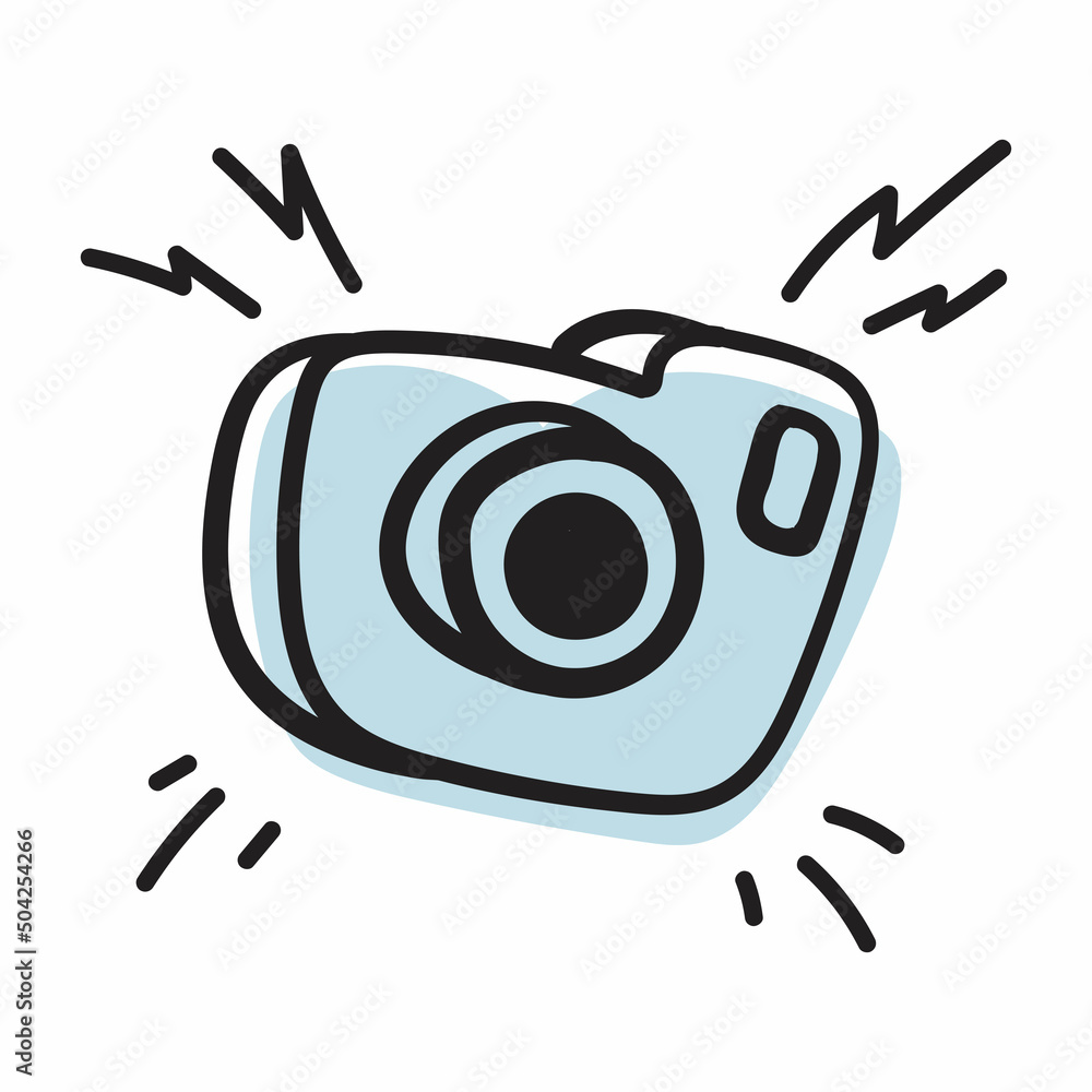 Camera line drawing. Drawing in doodle style. Stock Vector | Adobe Stock