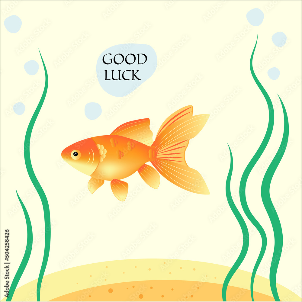 Vetor de Golden fish for good luck and execution of desire with algae ...