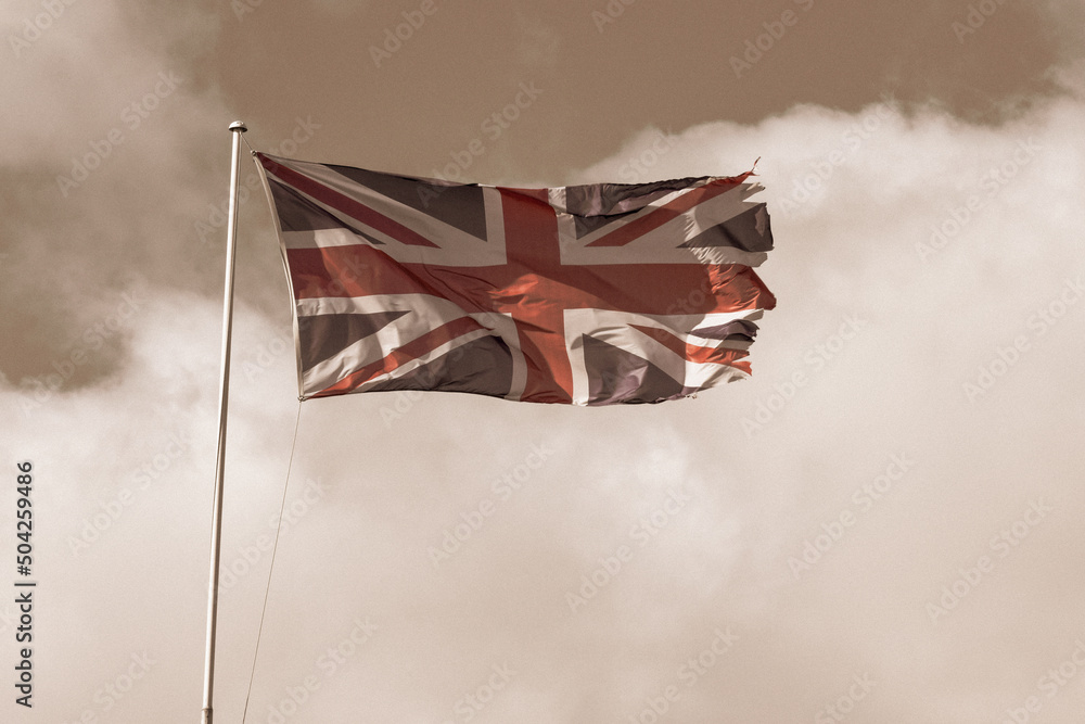 Vintage style union jack flag flying with retro effect film grain Stock ...