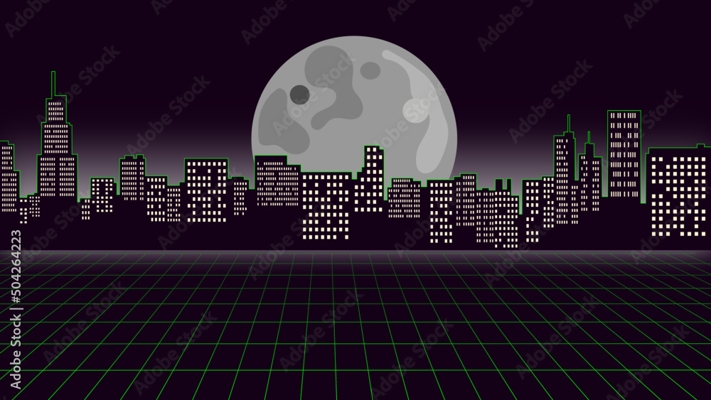 Retro background landscape 1980s style. Retro 80s Sci-Fi background ...