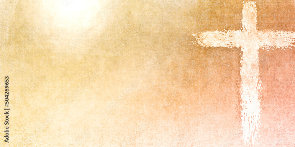 light cross on light brown rosy orange textured sun background, with ...