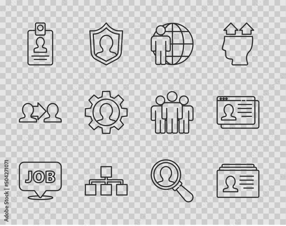 Set line Speech bubble with job, Resume, Head hunting, Hierarchy ...