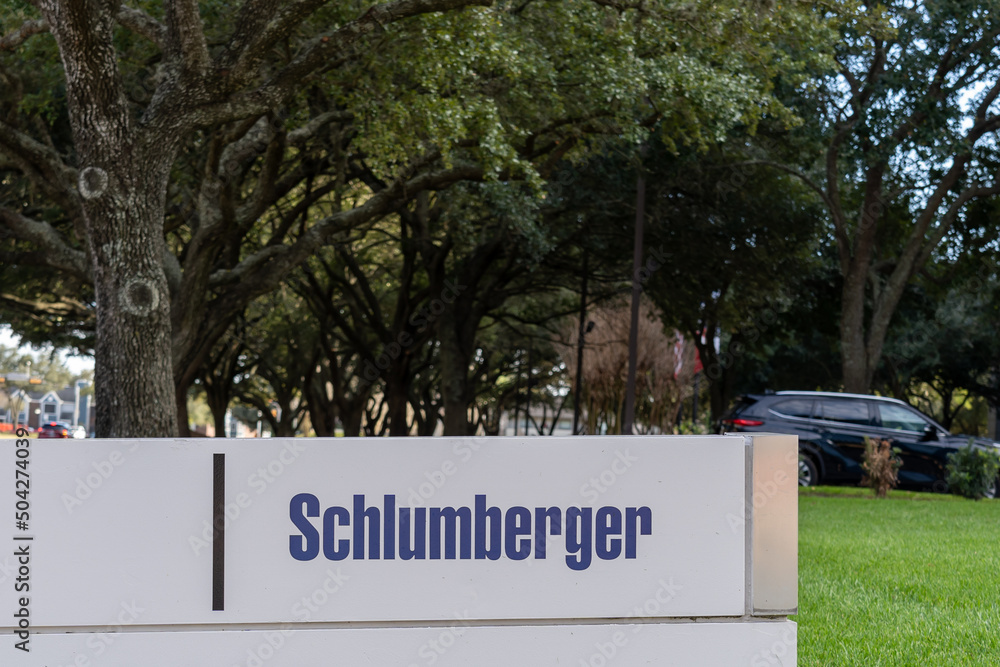 Houston, TX, USA - March 2, 2022: Schlumberger sign at their facility ...